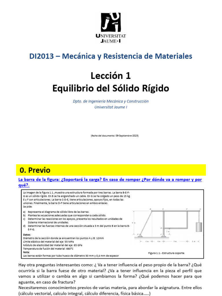 DI2013-Lección1-Estática Del Sólido Rígido | PDF