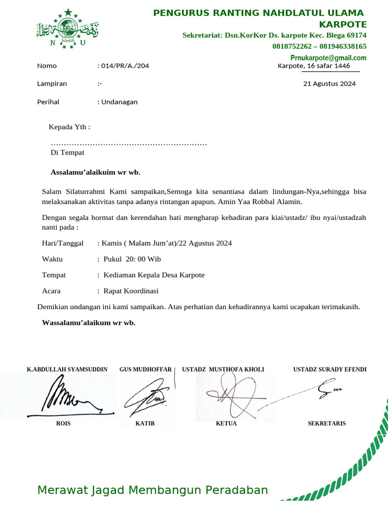 Undangan NU Karpote 12 New | PDF