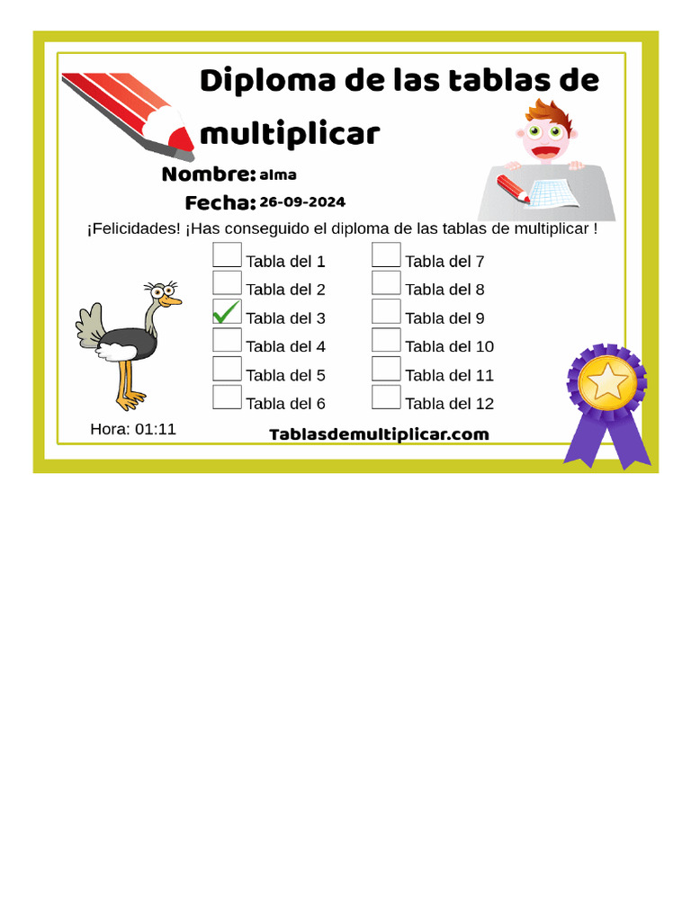 Tablas de Multiplicar Del 1 Al 12 | PDF