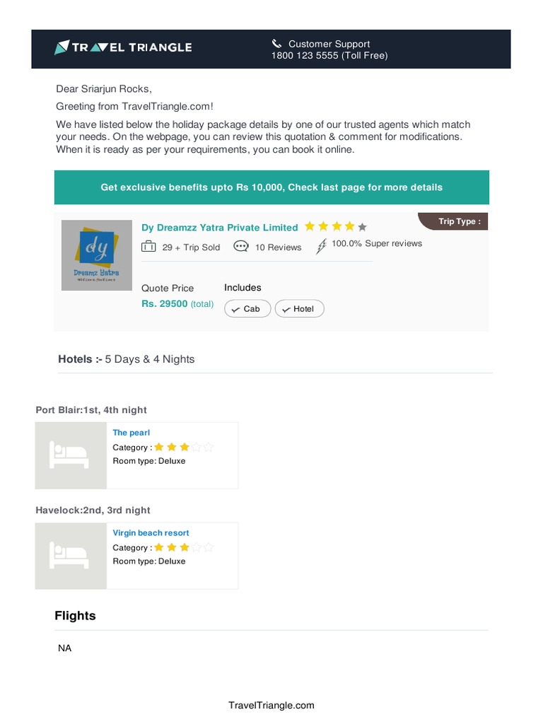 Revised Andaman Tour Package For Mr. Sri Arjun | PDF | Meal