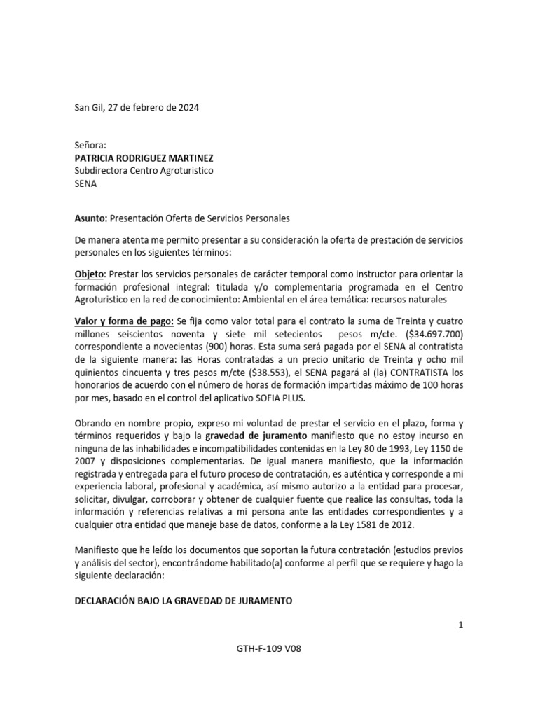 GTH F 109FormatoModelodeOfertadeServiciosPersonalesV08 | PDF