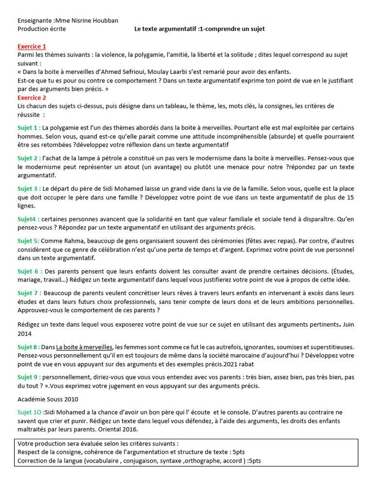 Production Ecrite .Seq1 Comprendre Le Sujet2 | PDF