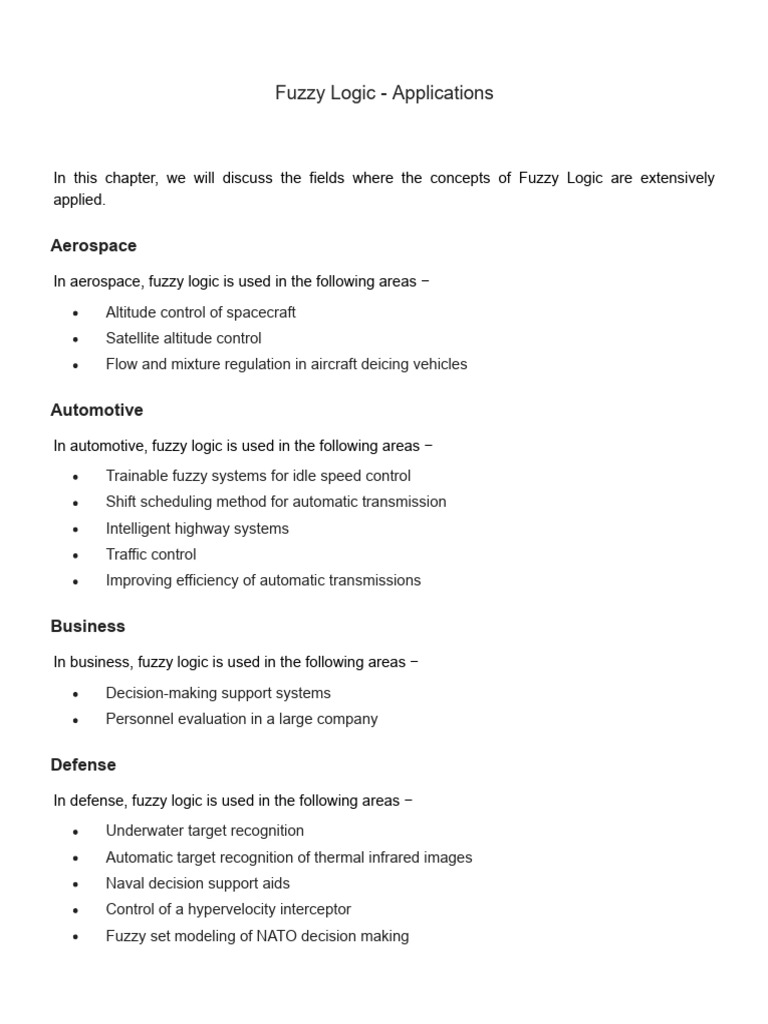 Unit 3 Fuzzy Logic-Applications | PDF