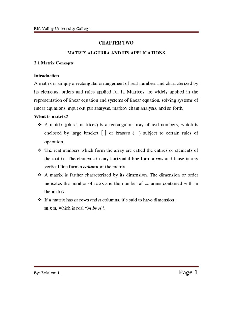 Chapter 2 - Matrix Algebra | PDF | Matrix (Mathematics) | Operator Theory