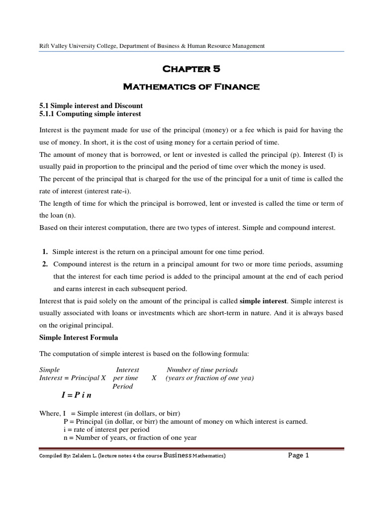 Chapter 5 - Mathematics of Finance | PDF