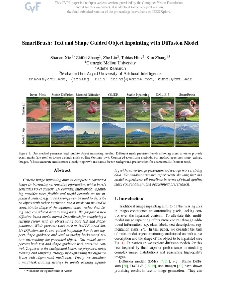 Xie SmartBrush Text and Shape Guided Object Inpainting With Diffusion Model CVPR 2023 Paper | PDF