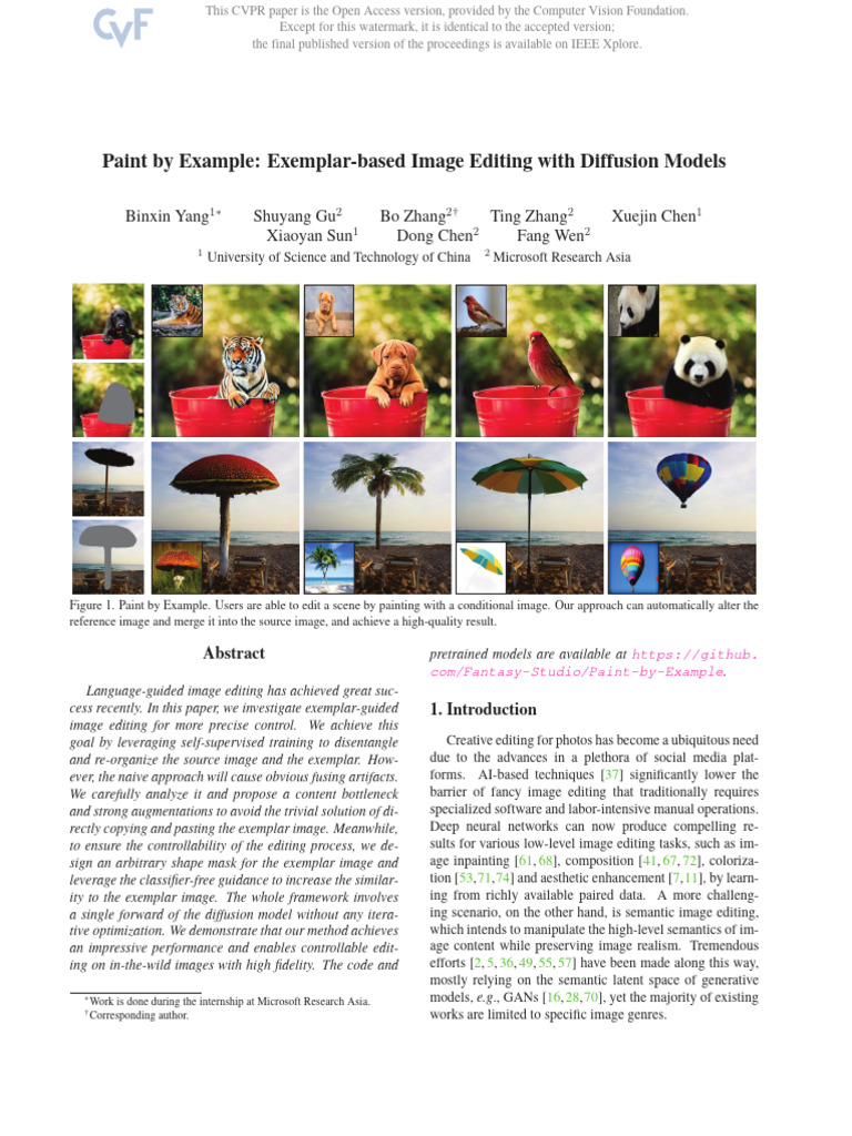 Yang Paint by Example Exemplar-Based Image Editing With Diffusion Models CVPR 2023 Paper | PDF