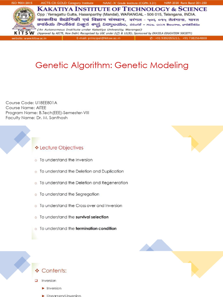 Lecture 15 Genetic Modelling Inversion & Deletion | PDF