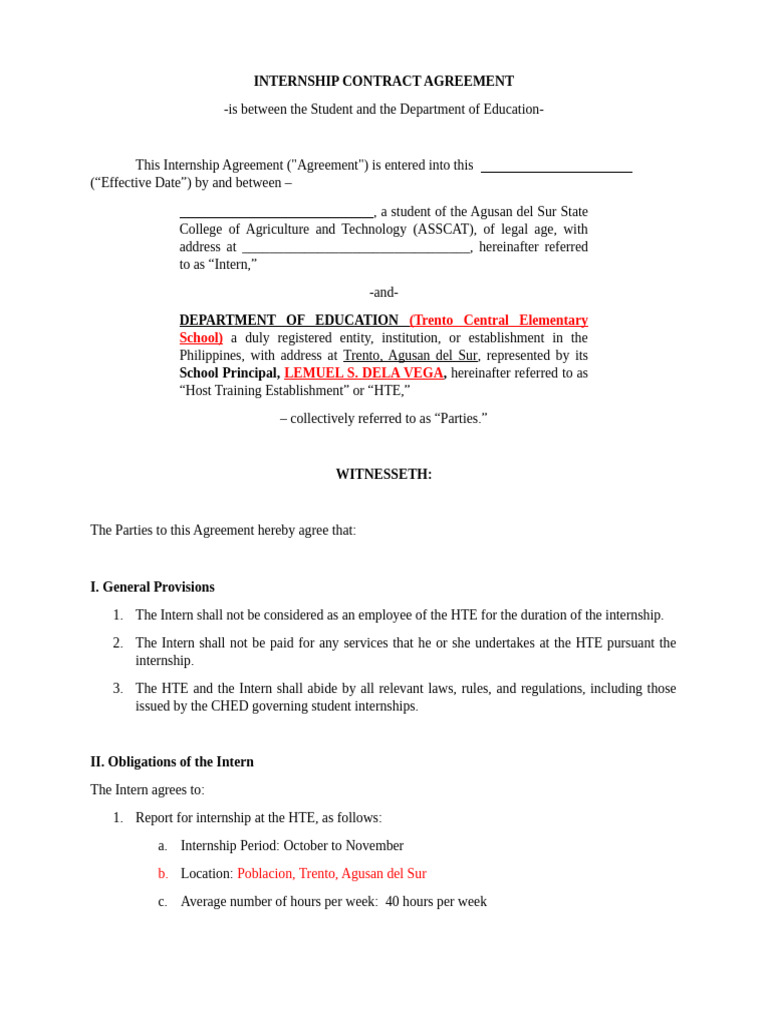 Internship Contract Plan Final-DepEd | PDF