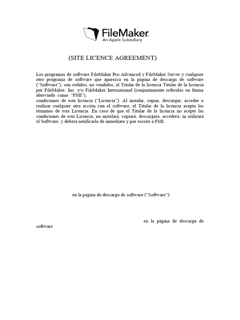 Contrato de Licencia de Software de Filemaker | PDF