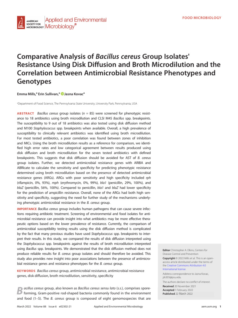 Comparative Analysis of Bacillus Cereus Group Isolates' Resistance ...