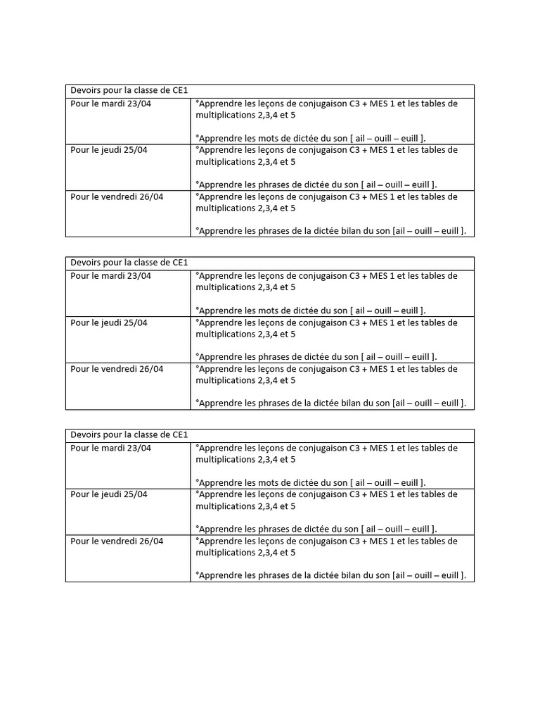 devoirs pour les CP 22.04 | PDF