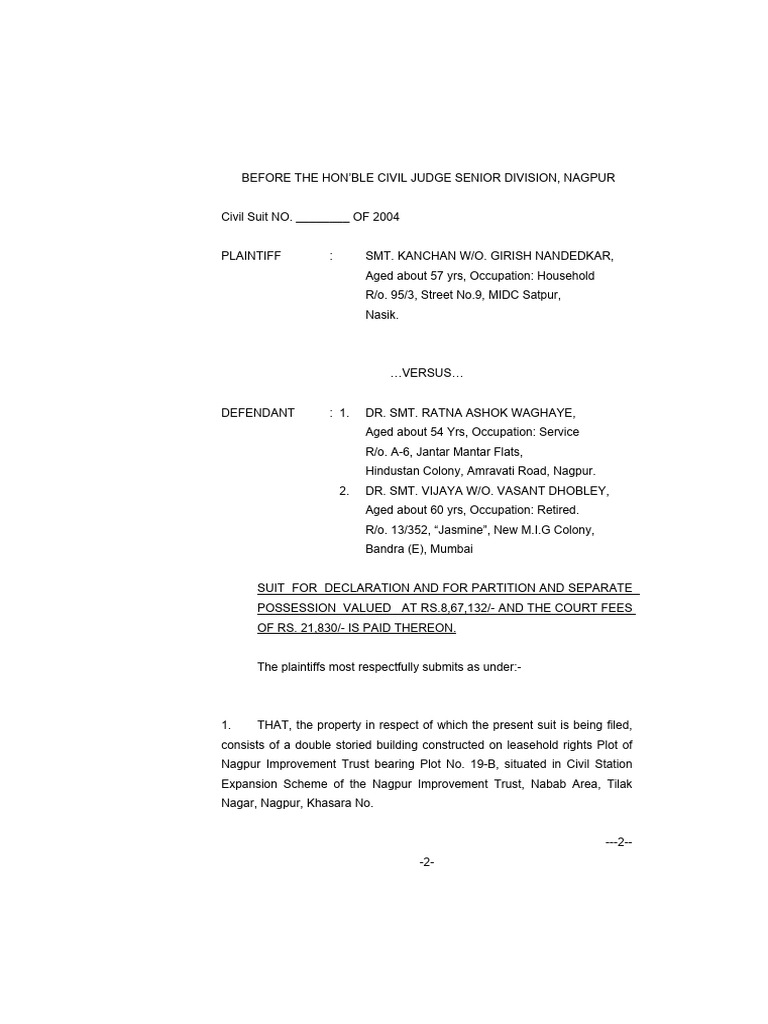 Partition Suit Draft | PDF