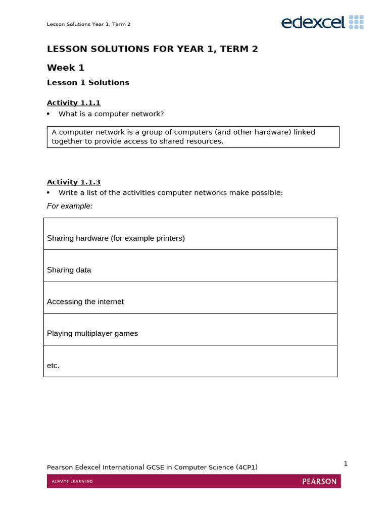 iGCSE COMPSCI Y1 T2 Act Solutions v2 | PDF