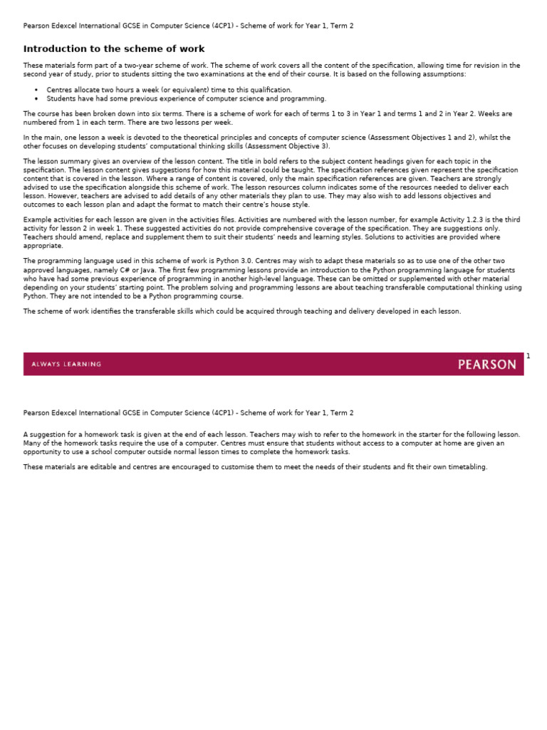 iGCSE COMPSCI Y1 T2 SOW v2 | PDF