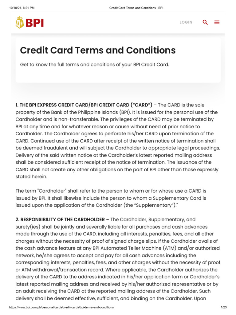 Credit-Card-Terms-and-Conditions-_-BPI | PDF