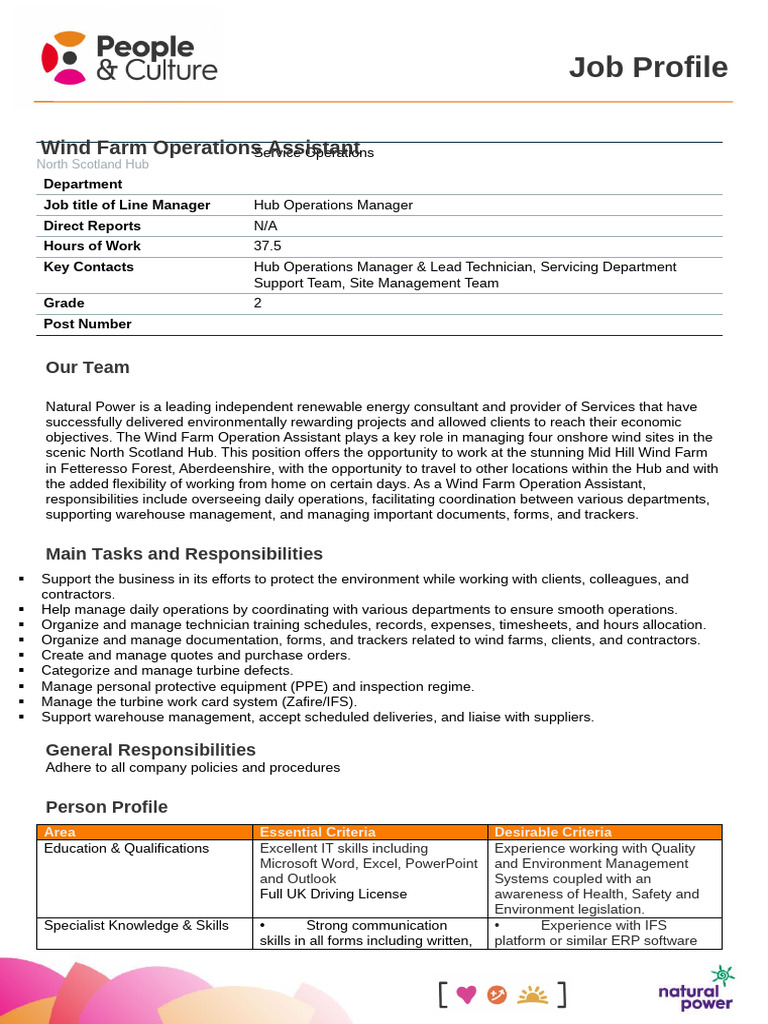 Job Profile: Wind Farm Operations Assistant | PDF