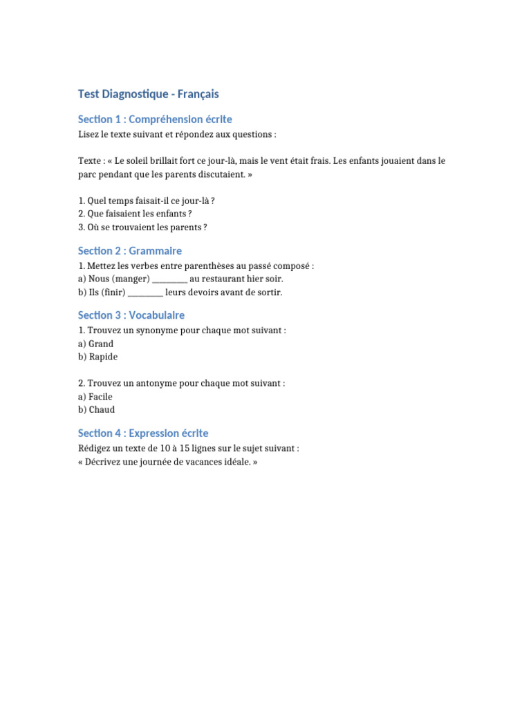 Diagnostic Tests French English | PDF