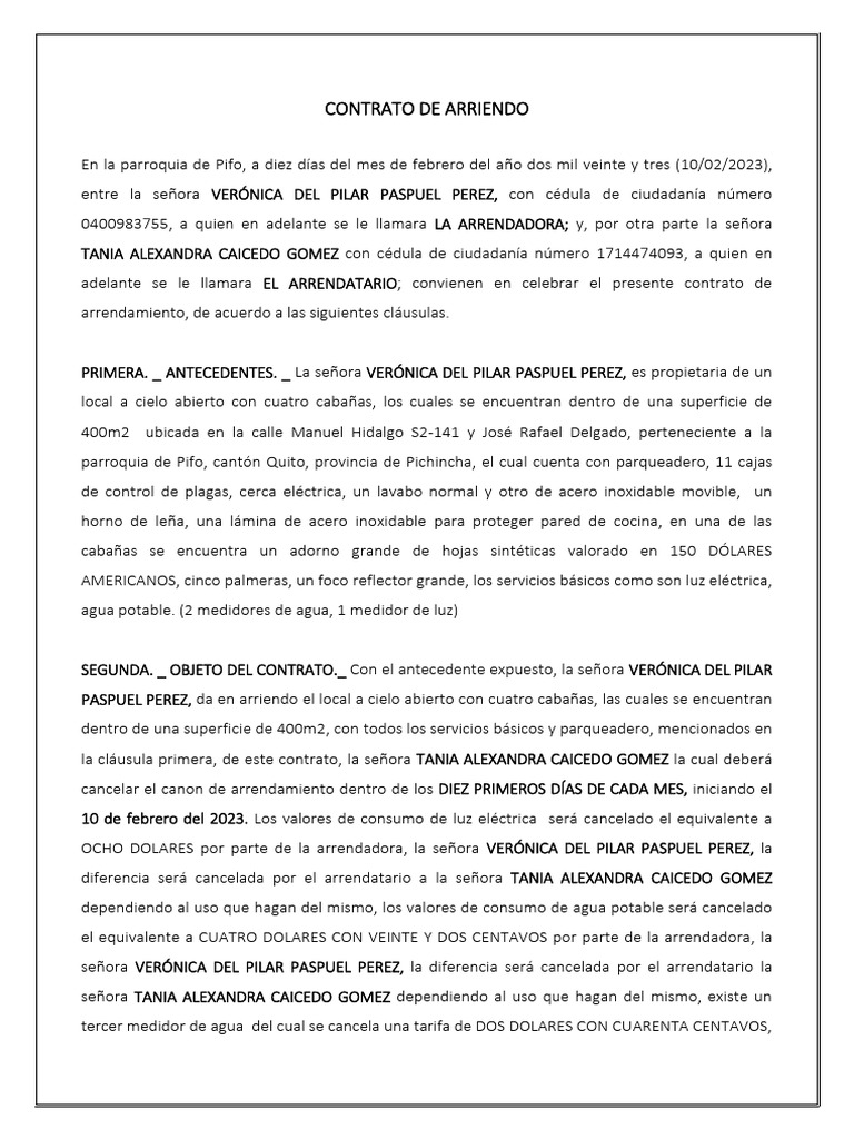 Contrato de Arriendo 2023-1 | PDF | Dólar de los Estados Unidos