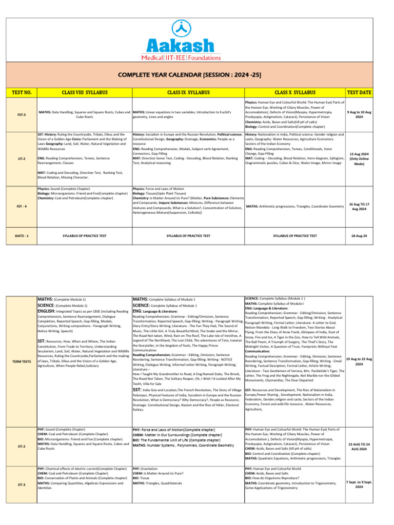 Complete Year Academic Calendar 2024-25 | PDF