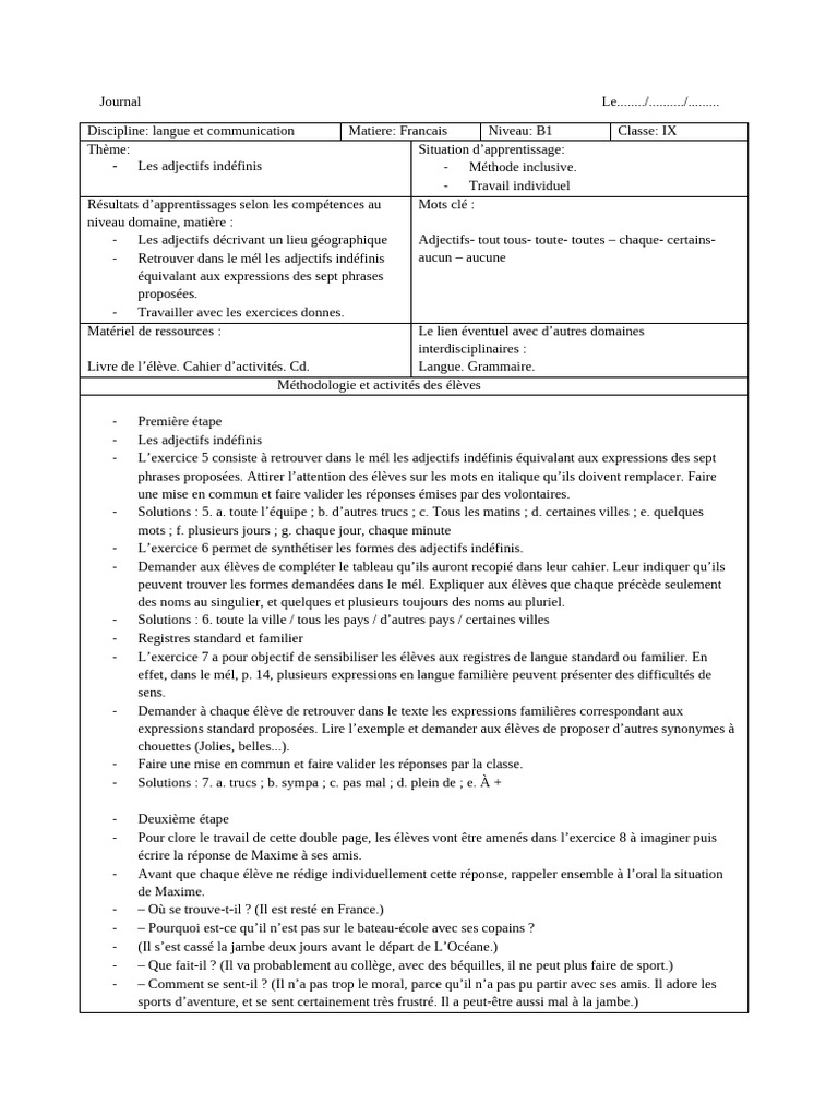 Les Adjectifs Indéfinis Le Mag'4 | PDF
