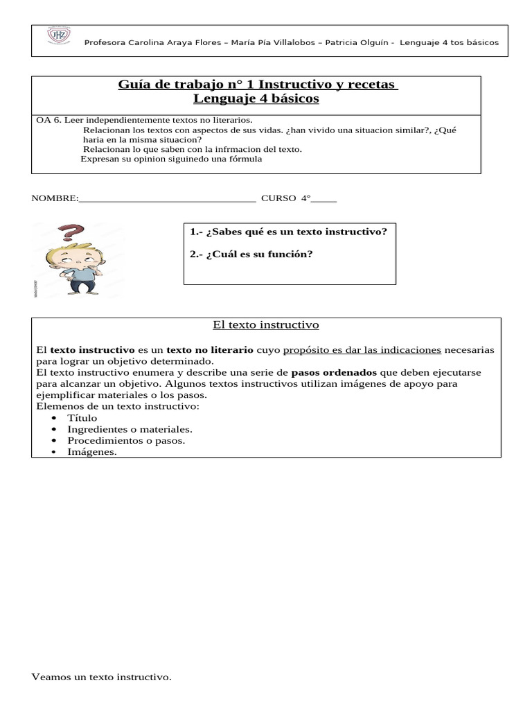 Guia de Trabajo Instructivos y Recetas | PDF