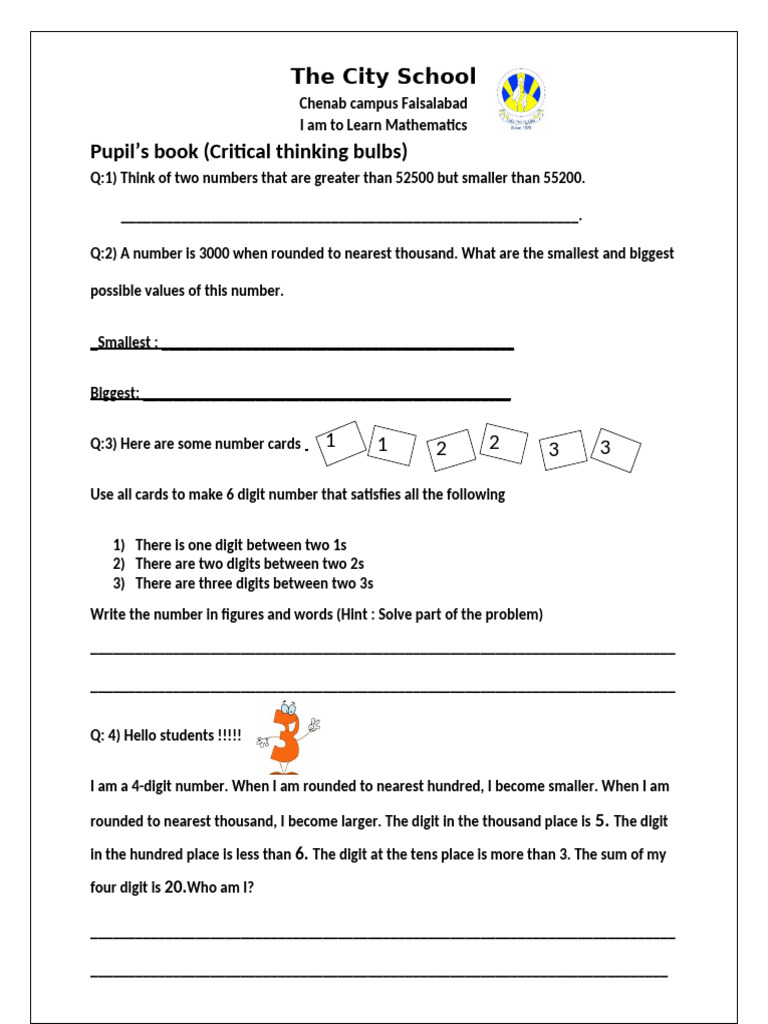 Thinking Critical Questions Class 4 Mathematics | PDF
