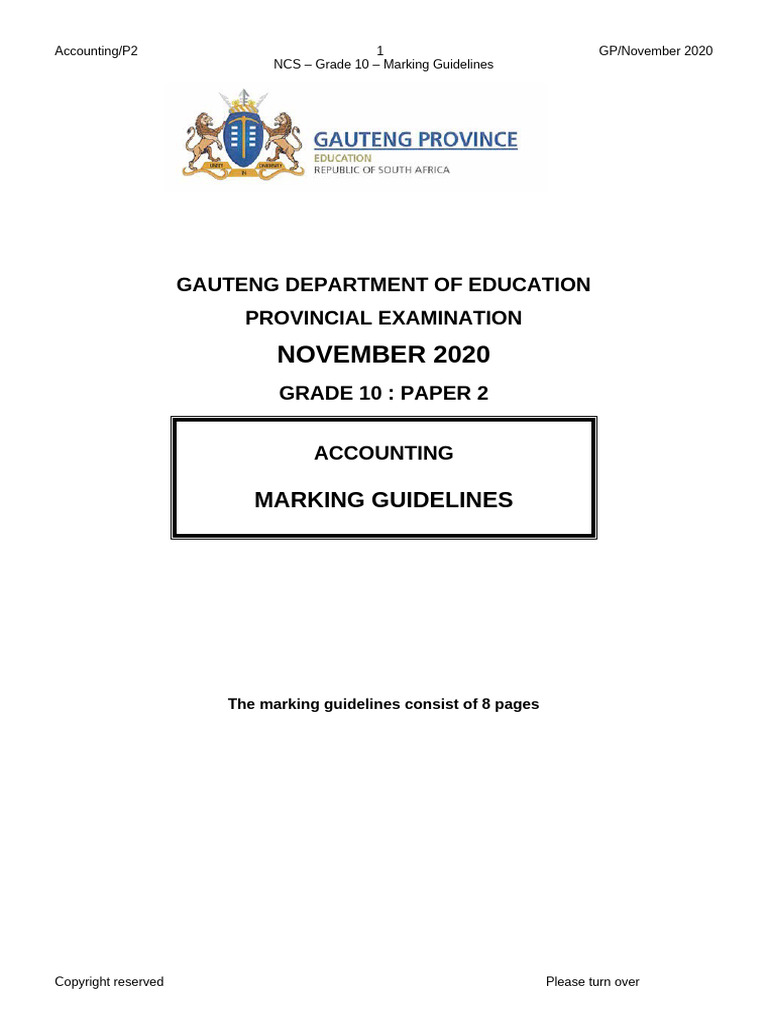 GR 10 P2 Accounting Nov 2020 Memo | PDF