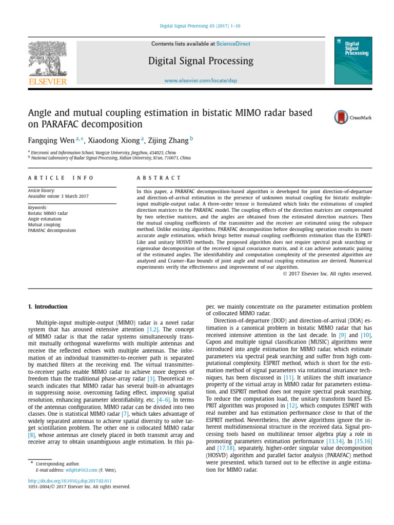 Angle - and - Mutual - Coupling - Estimation - in - Bistatic - Radar - Based | PDF