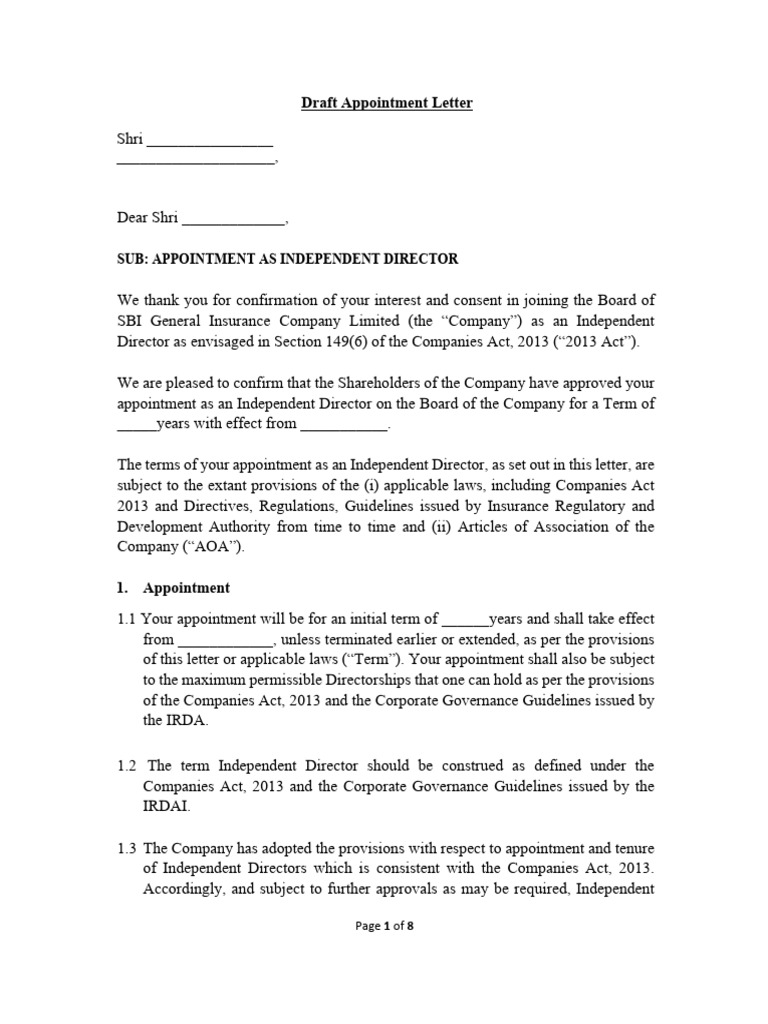 Draft Appointment Letter | PDF