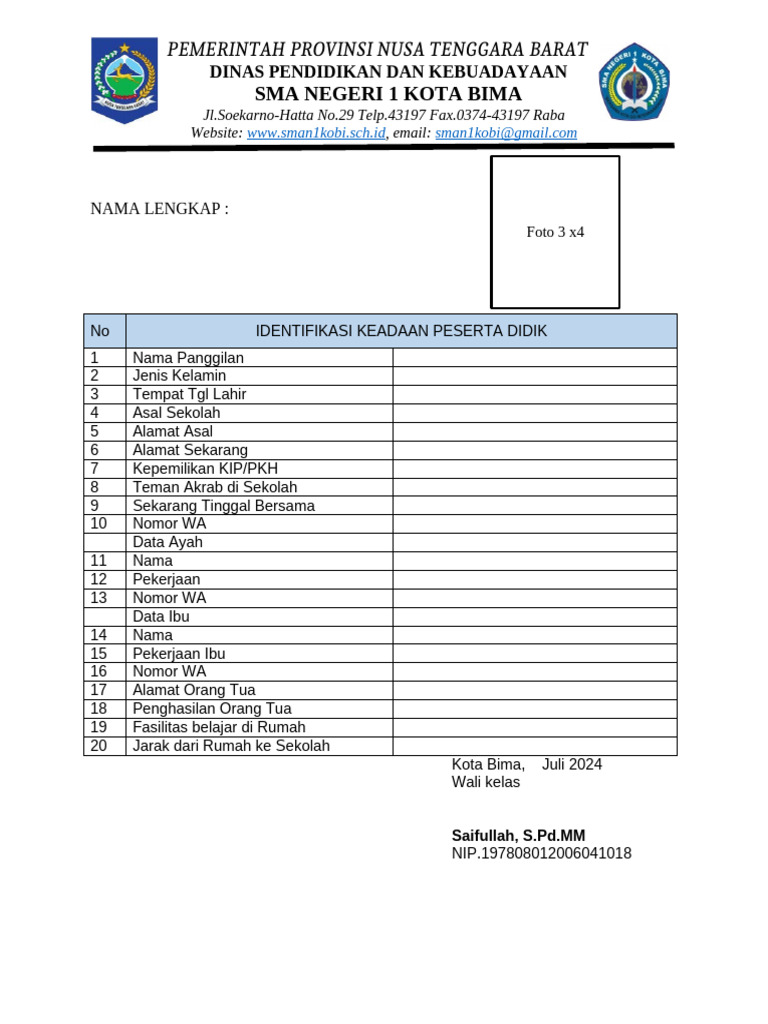 Biodata KELAS X 2 | PDF