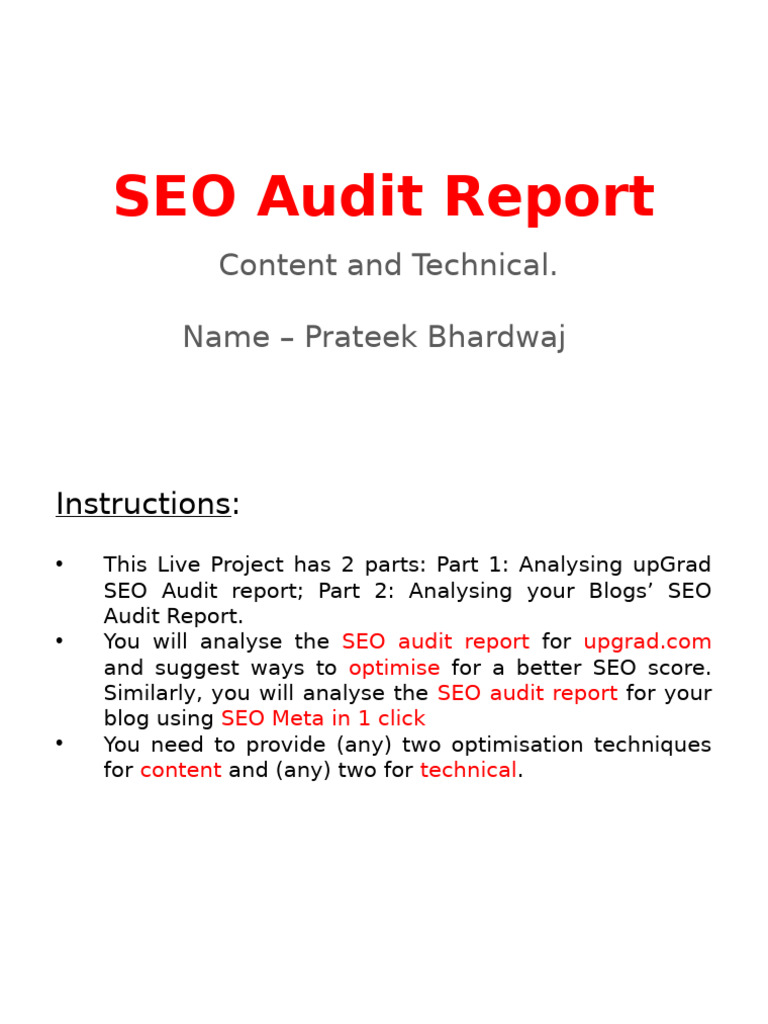 Mica SEO Audit Report Prateek Bhardwaj | PDF