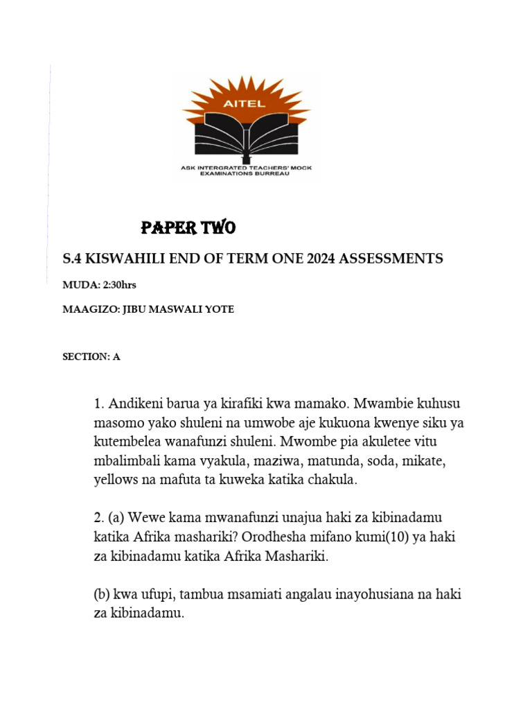 AITEL-S.4-KISW-PAPER-TWO-E.O.T-2024-ASSESSMENTS-1 | PDF