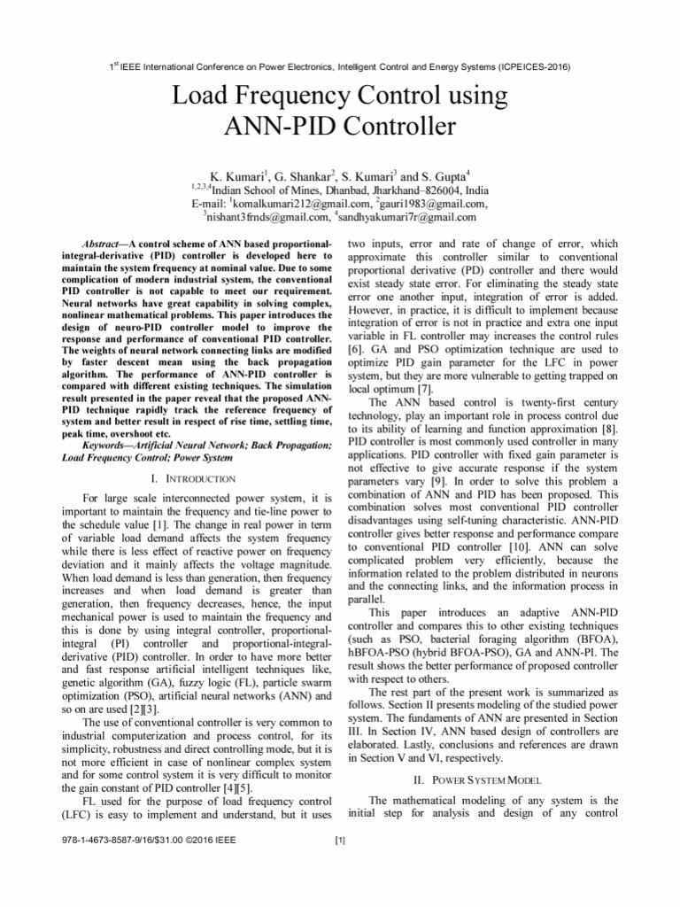 Load Frequency Control Using ANN-PID Controller | PDF