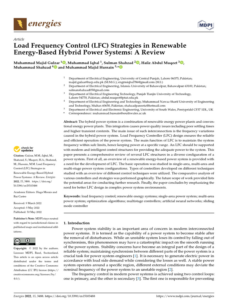 Load Frequency Control Lfc Strategies In Review Pdf