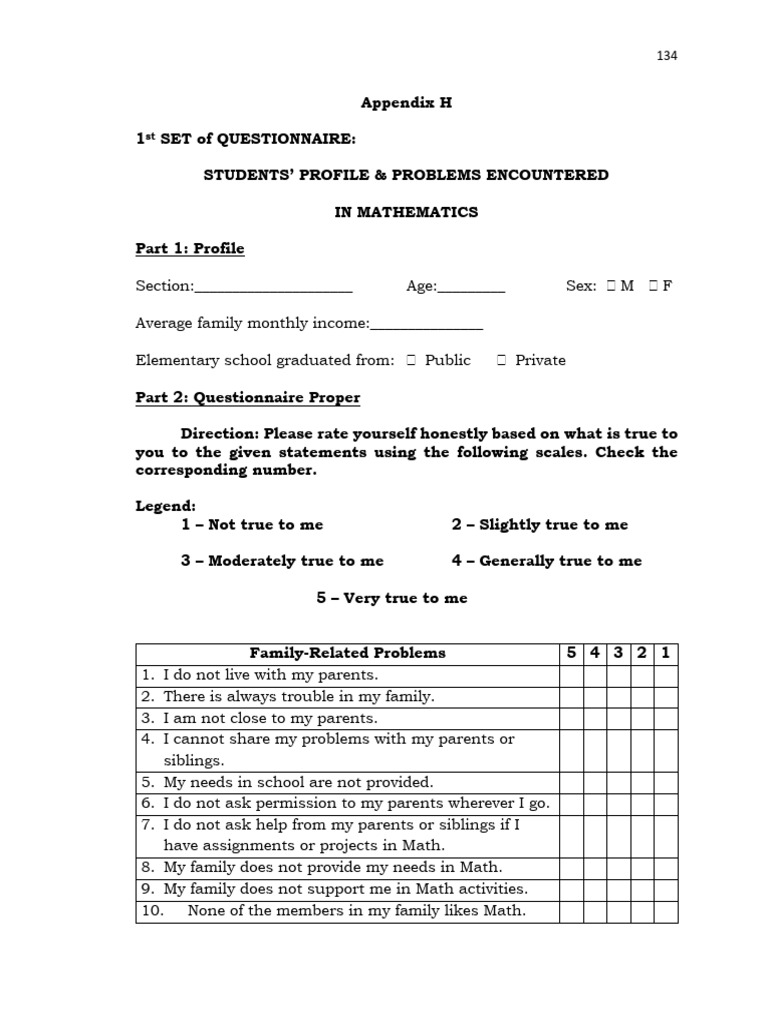 Questionnaire Problems Encountered in Math | PDF | Mathematics ...