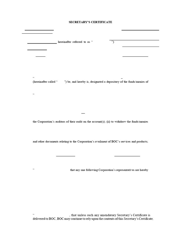 A. Secretary's Certificate Template | PDF