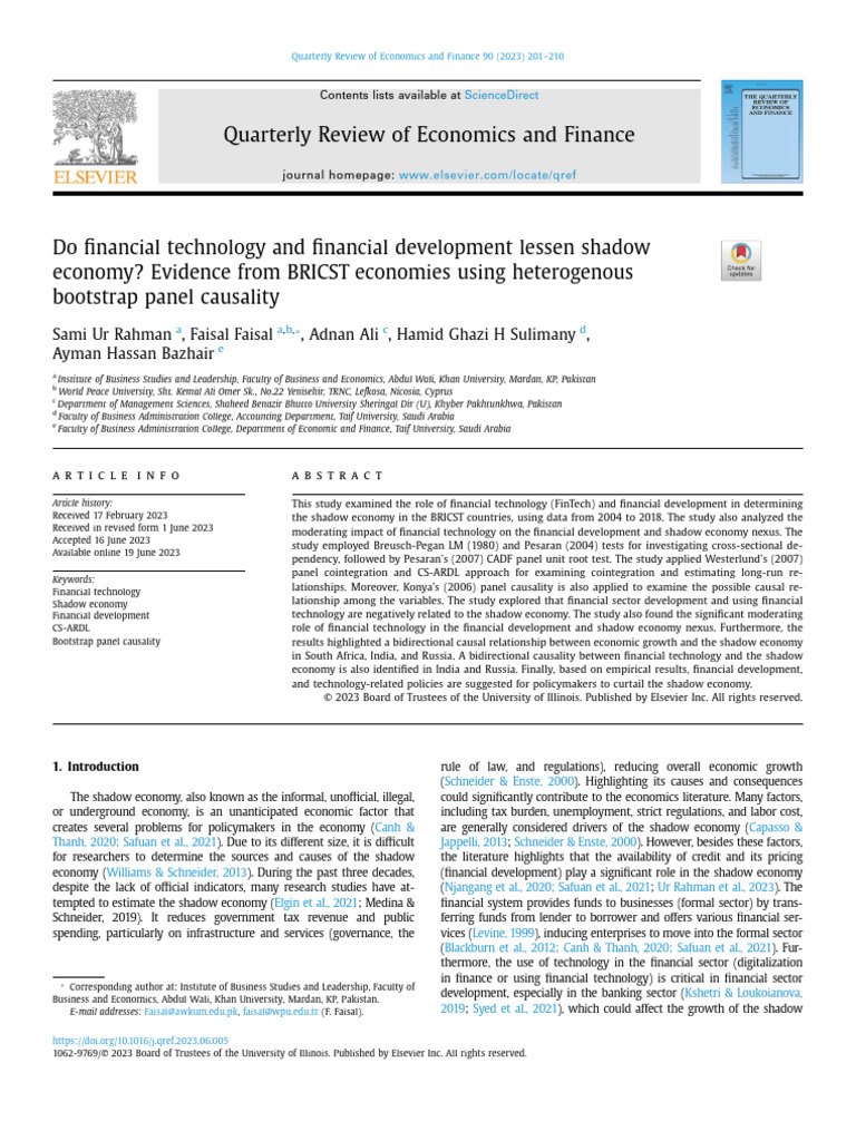Do Fintech and Financial Development Lessen Shadow Economy | PDF
