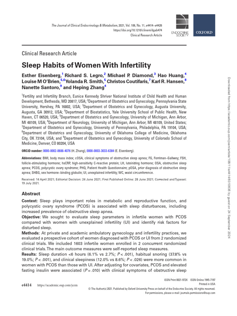 Sleep Habits of Women With Infertility | PDF