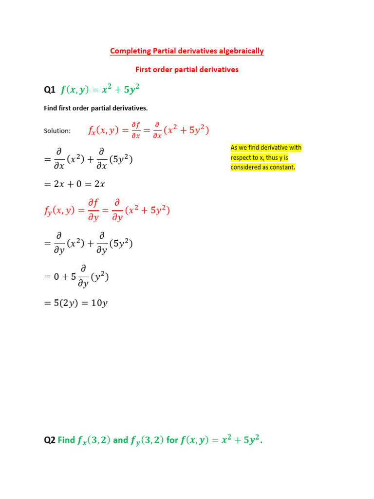 First Order Partial Derivatives Explained | PDF | Derivative ...