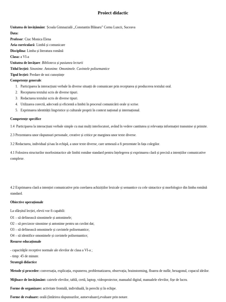 Omonimele - Cuvintele Polisemantice | PDF