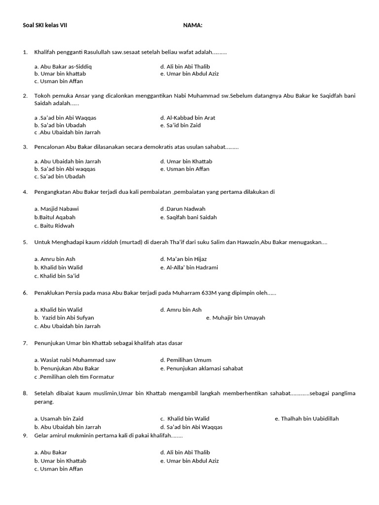 Soal SKI Kelas VII | PDF