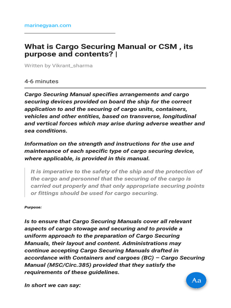 What Is Cargo Securing Manual or CSM Its Purpose and Contents | PDF