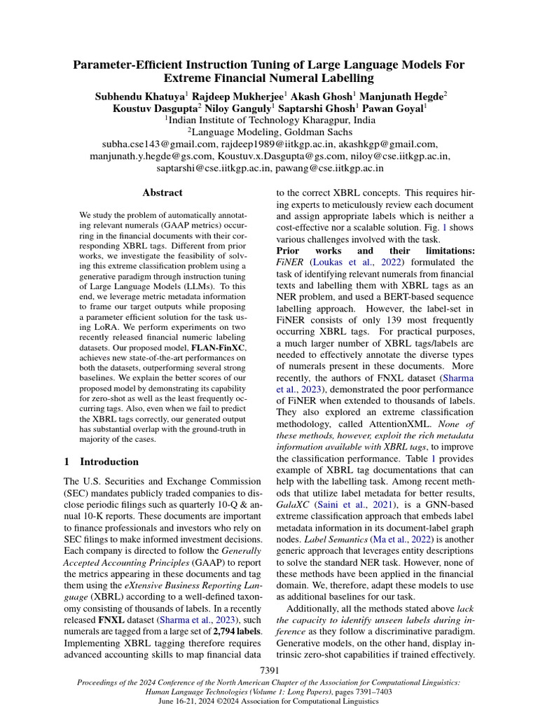 Parameter-Efficient Instruction Tuning of Large Language Models For Extreme Financial Numeral ...