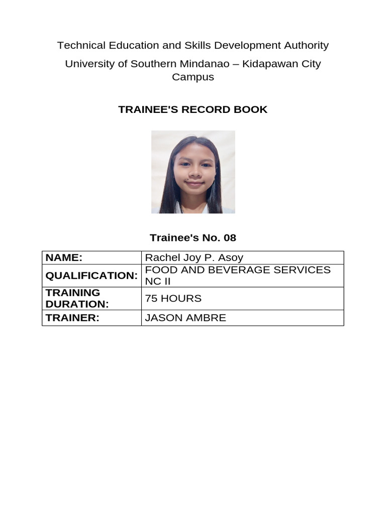 Trainees Record Book FBS Done | PDF