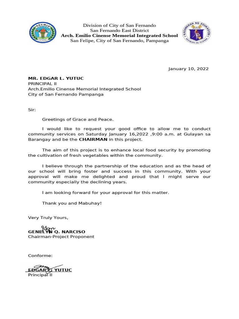 Letter To The Principal | PDF