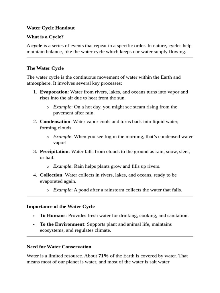 Water Cycle Handout | PDF