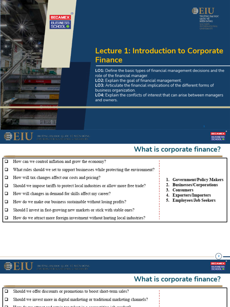 Lecture 1 Introduction to Corporate Finance | PDF