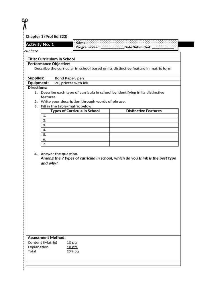 Activity 1 Curriculum in School | PDF