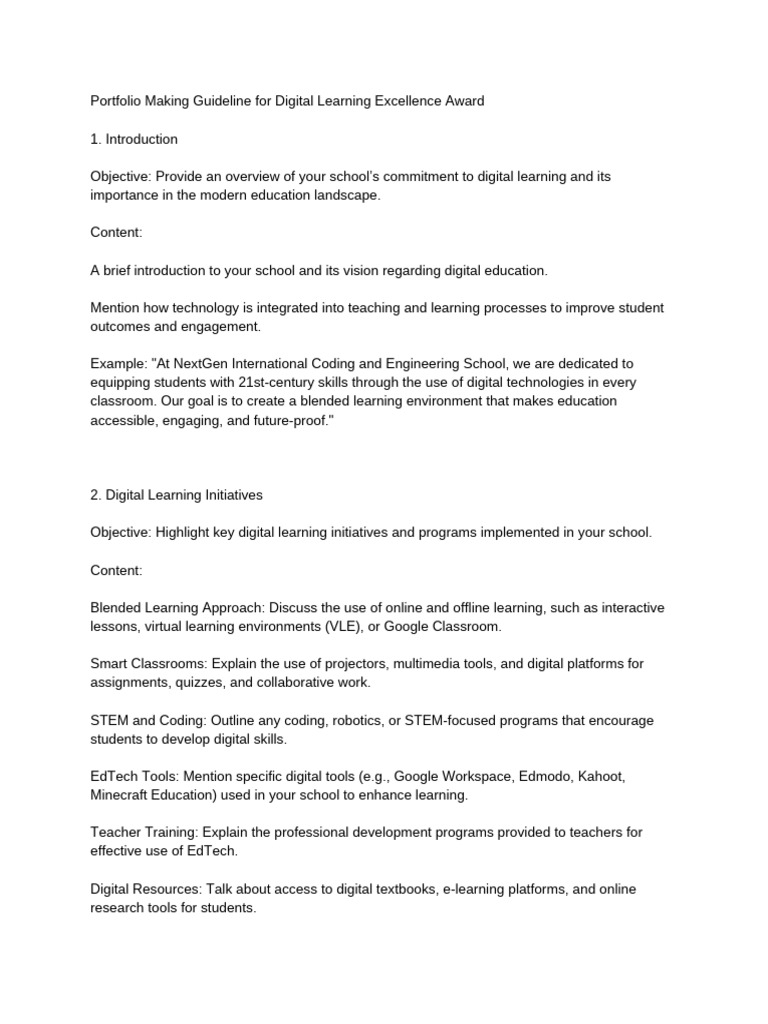 Portfolio Making Guideline For Digital Learning Excellence Award | PDF | Educational Technology ...